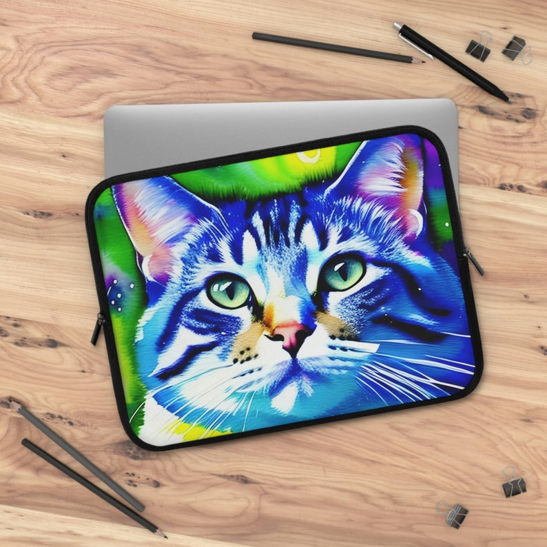 Colorful Cat Graphic Laptop Sleeve, Whimsical Cat Laptop Case, Fun Cat ...