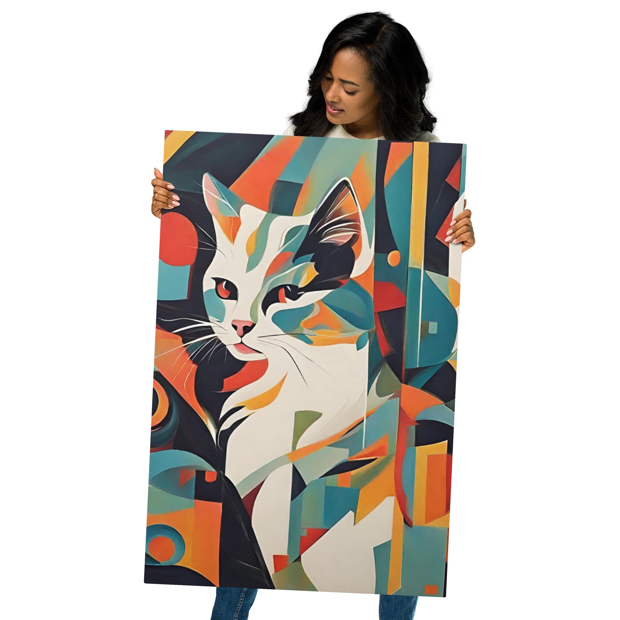 Abstract Cat Metal Print, Colorful Cat Wall Decor, Geometric Cat Poster ...