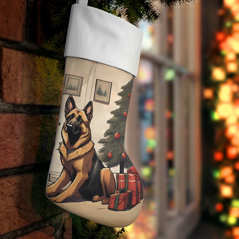 German Shepherd Christmas Holiday Stocking, Cute German Shepherd Xmas ...
