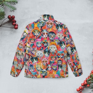 Hipster Cats Pattern Puffer Jacket, Retro Cats Pattern Puffer Jacket ...