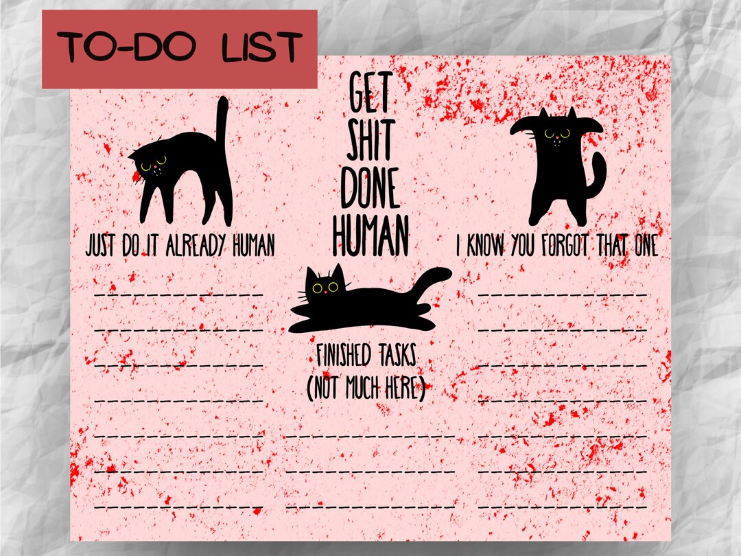 Sarcastic Black Cat to Do List, Motivational Cat to Do List, Printable ...