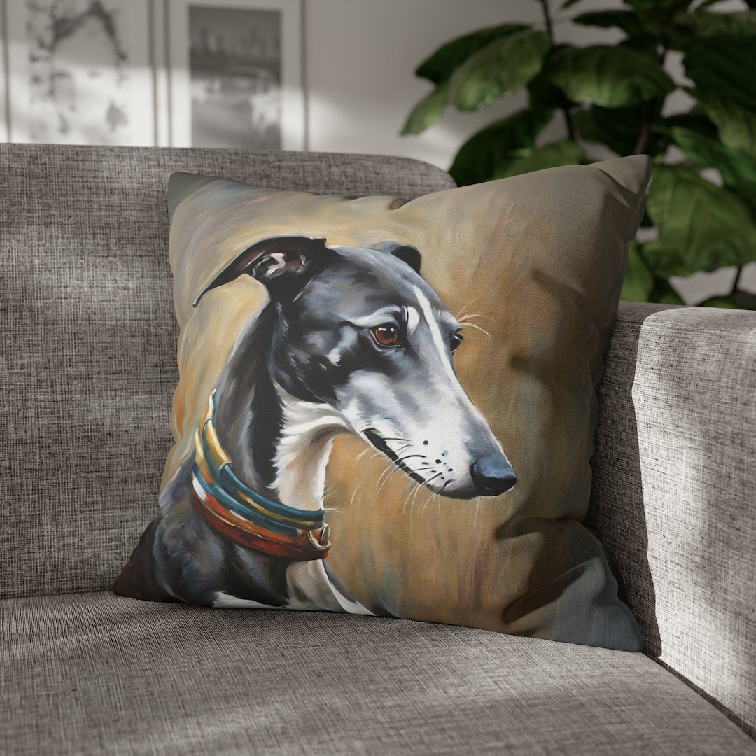 Greyhound Art Square Pillow Case, Cute Whippet Drawing Decorotive ...