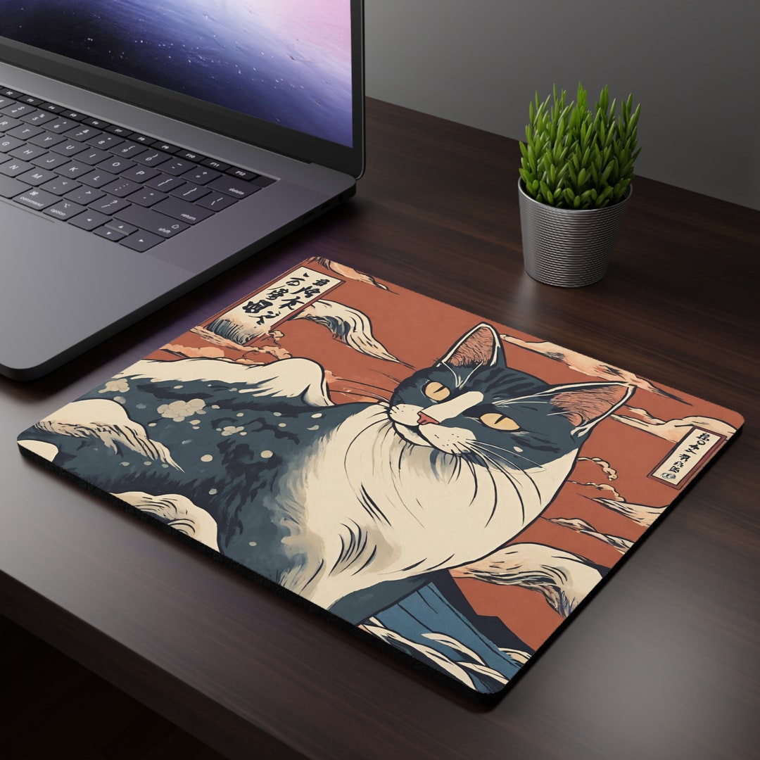 Cat Japanese Art Mouse Pad, Cat Ukiyo-e Style Painting Desk Mat, Cat ...