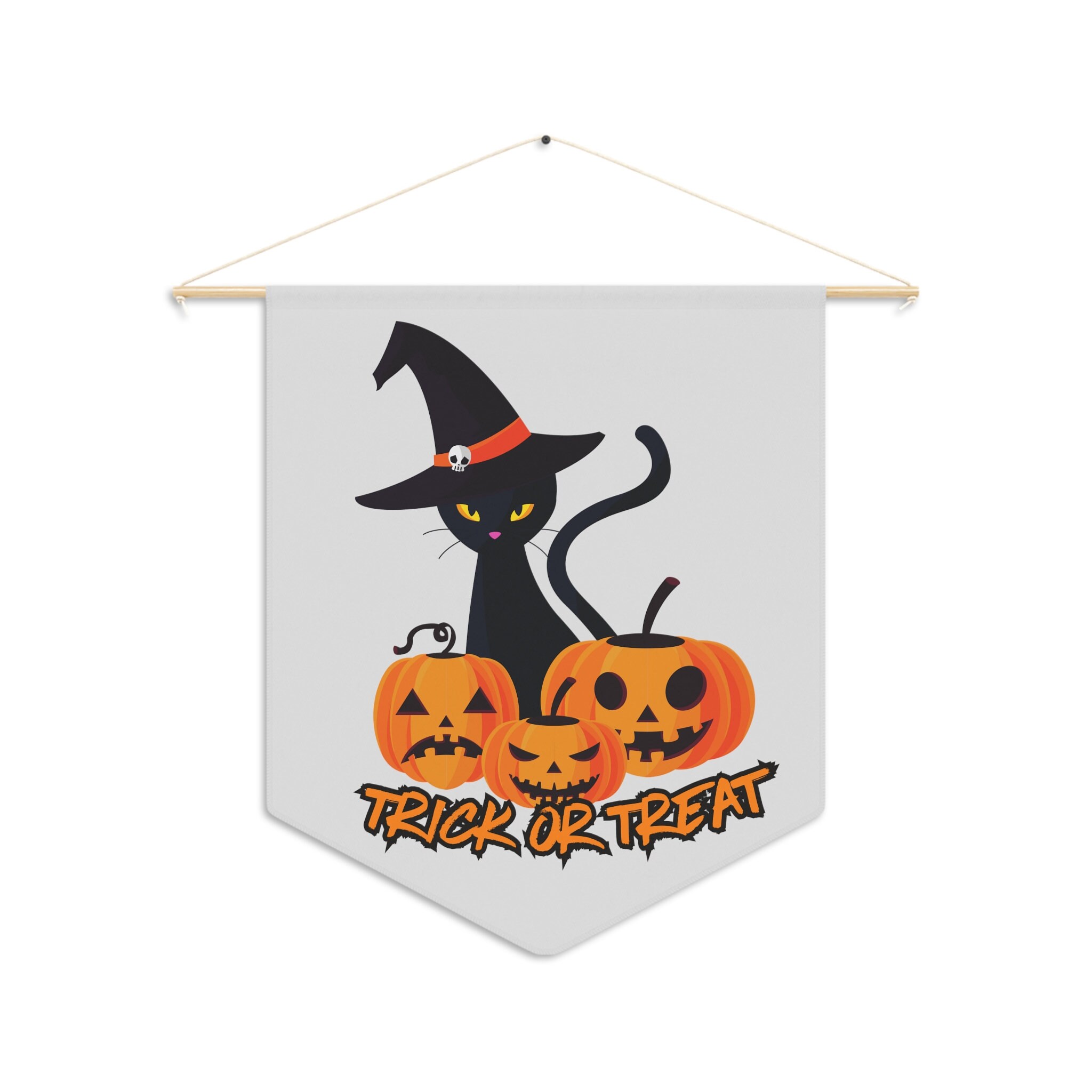 Black Cat Trick Or Treat Pumpkin Pennant, Cat Halloween Flag Pennant ...