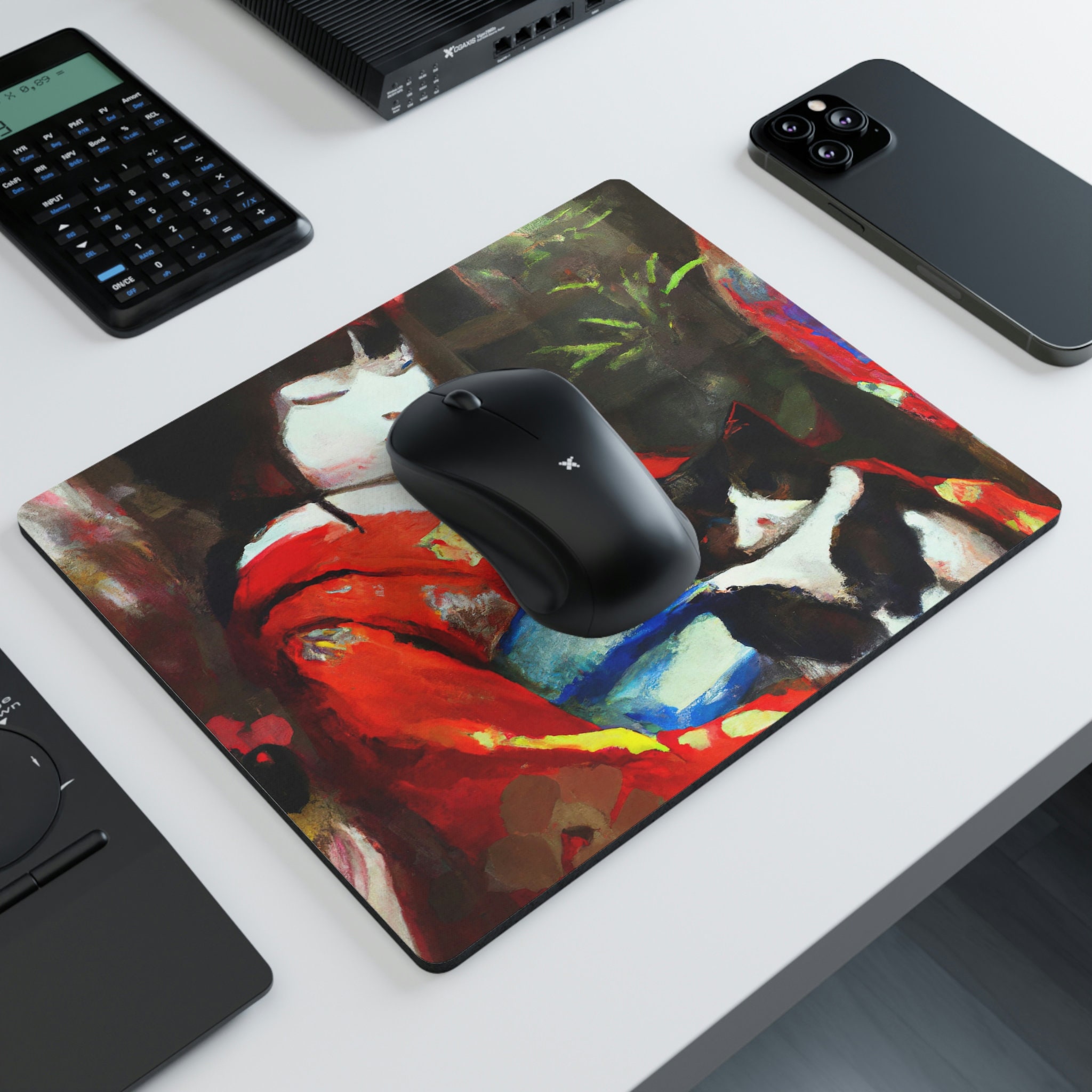 Geisha and Cat Round Mouse Pad, Maiko and Cat Desk Mat, Japanese Feudal ...