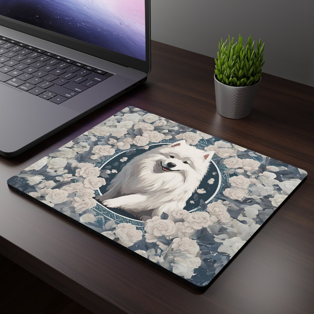 Floral Samoyed Art Mouse Pad, Vintage Samoyed Mousepad, Cottagecore ...
