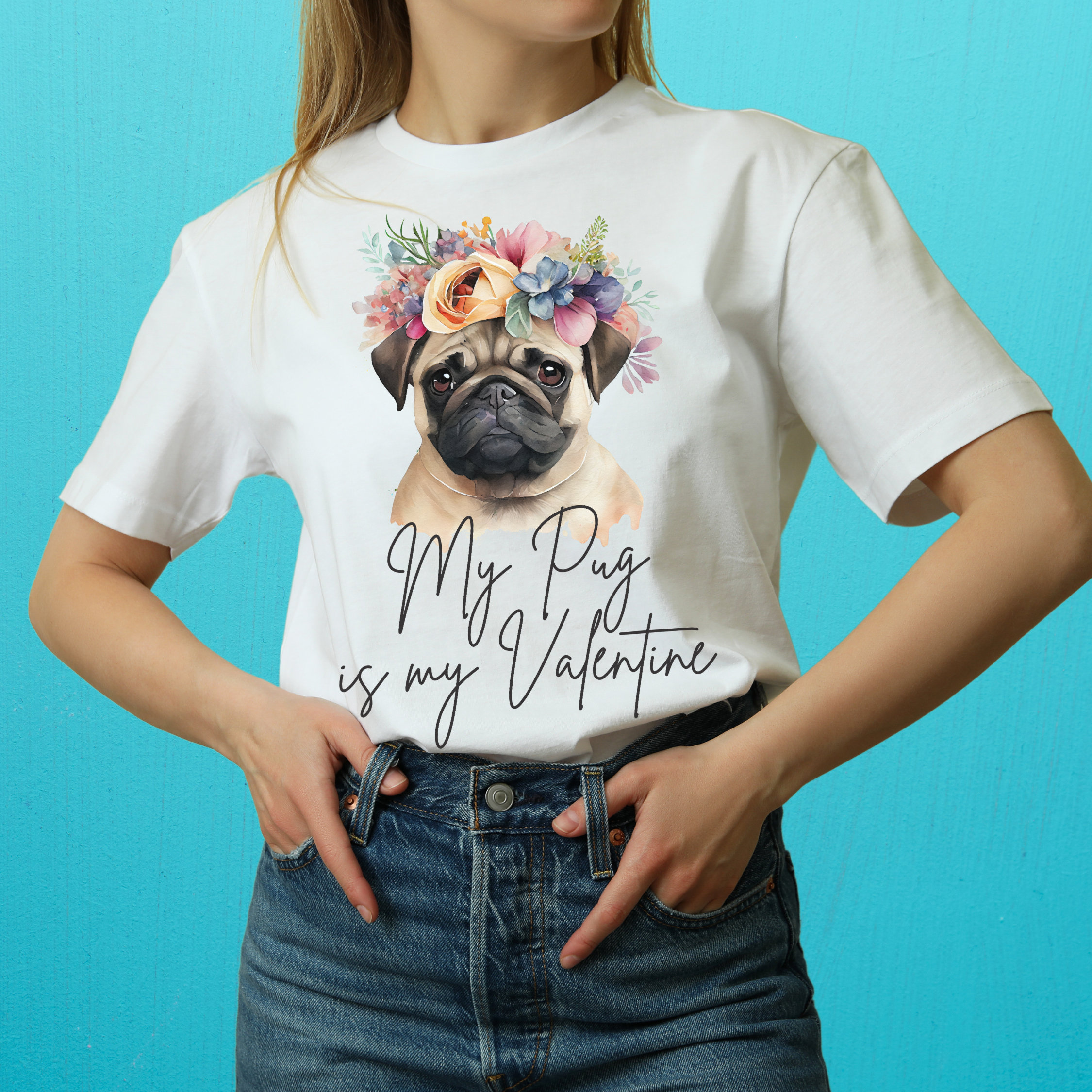 My Pug is My Valentine T-shirt, Cute Pug Mom T-shirt, Cute Mops Short ...