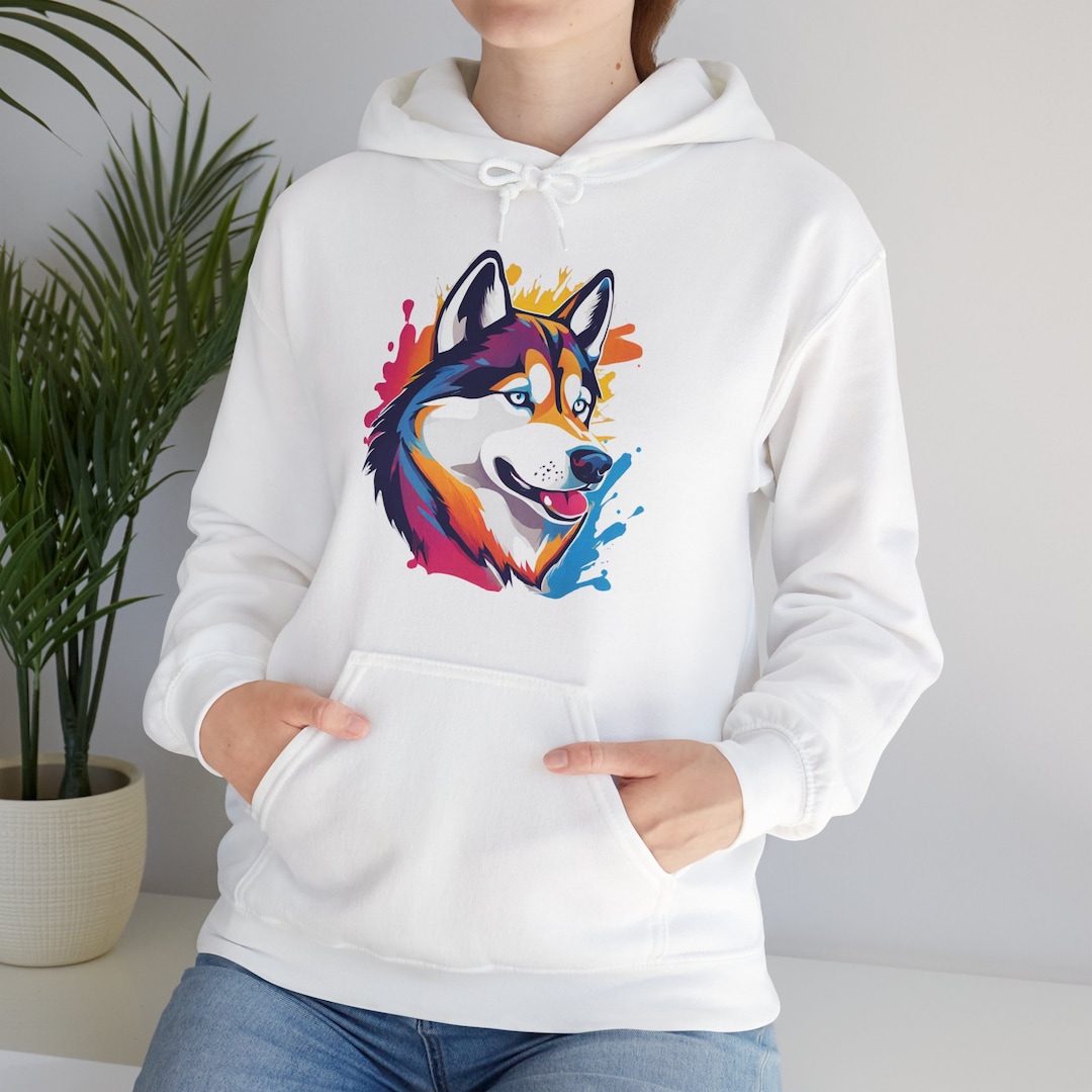 Siberian Husky Hooded Sweatshirt, Colorful Graphic Husky Unisex Hoodie ...
