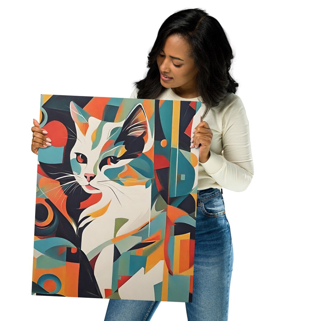 Abstract Cat Metal Print, Colorful Cat Wall Decor, Geometric Cat Poster ...