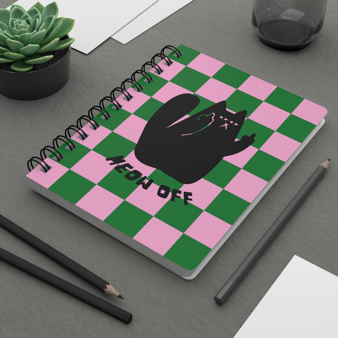 Checkered Funny Cat Spiral Bound Journal, Back to School, Black Cat ...