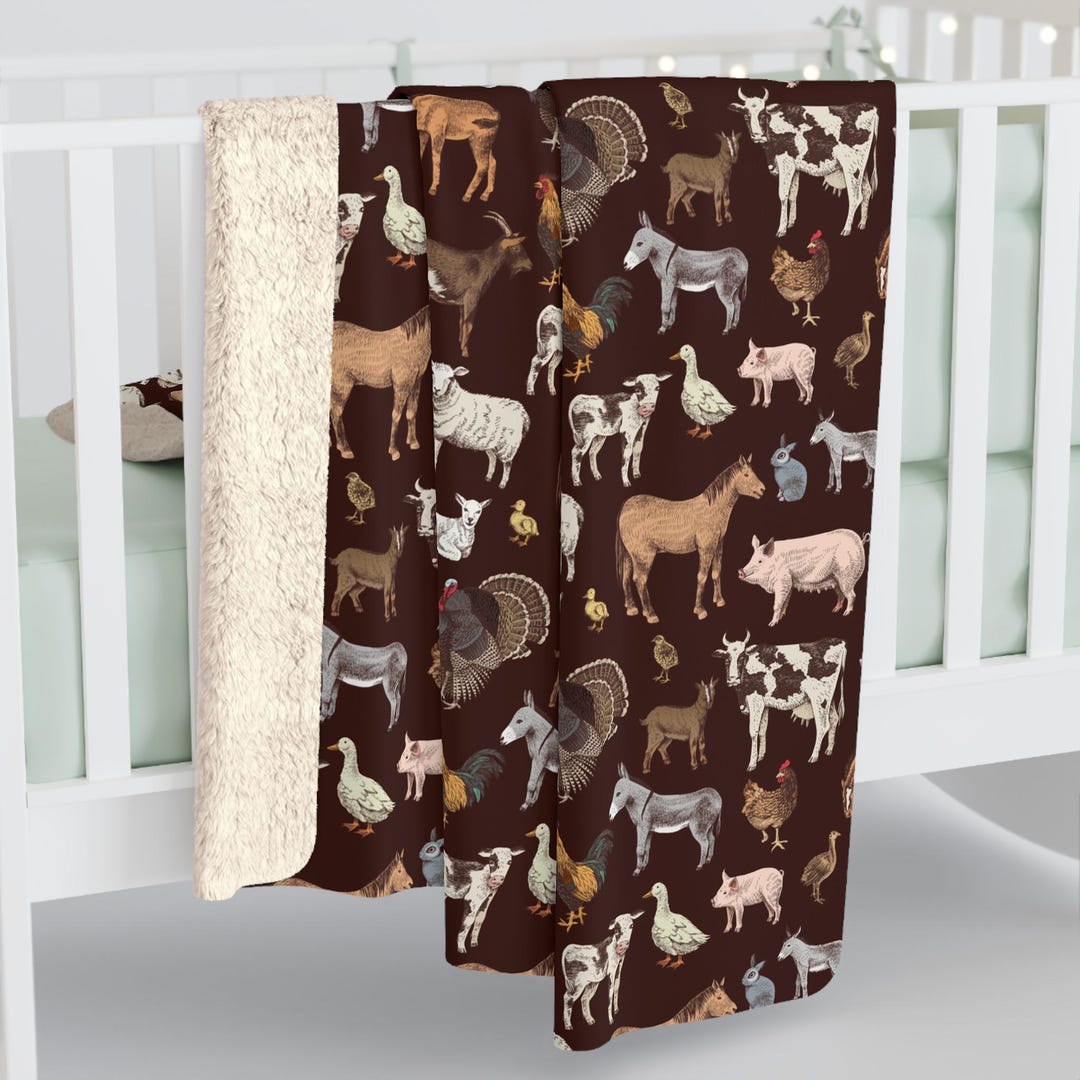 Farm Animals Sherpa Fleece Blanket, Farm Animals Pattern Nursery Decor ...
