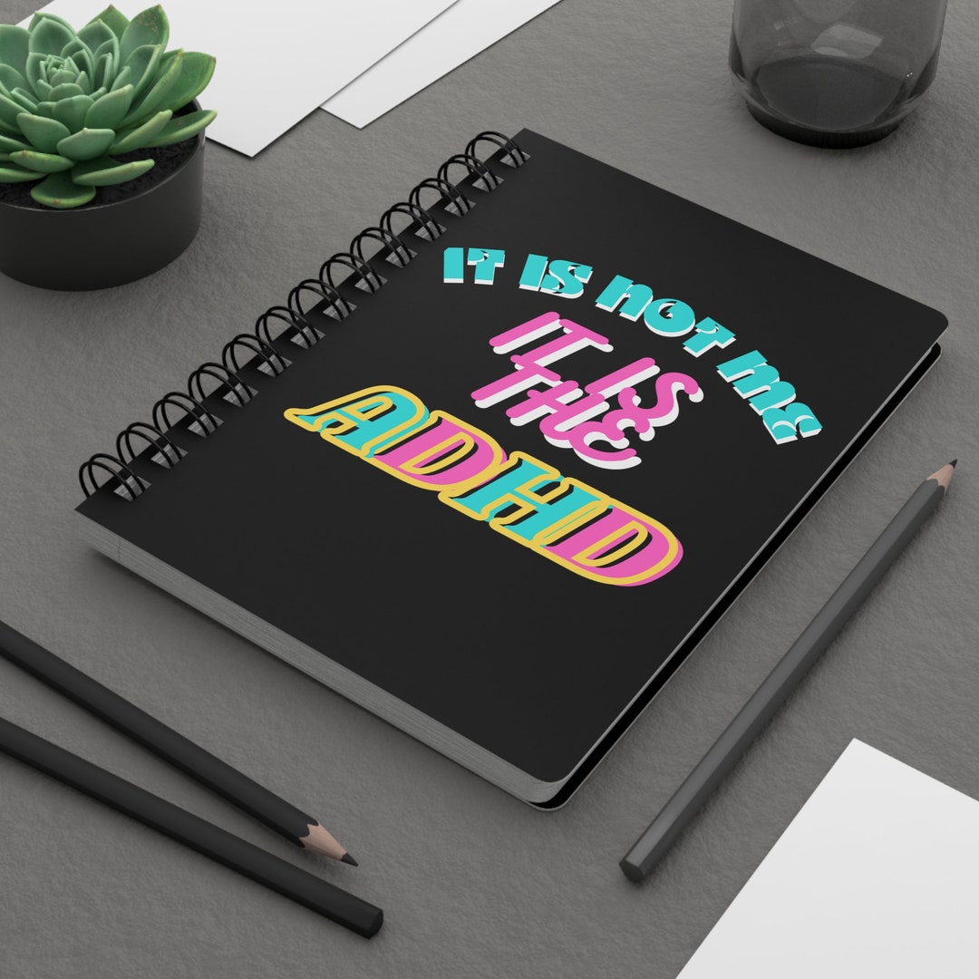 ADHD Spiral Bound Journal, Retro Funny Notebook, Groovy Text Notebook ...