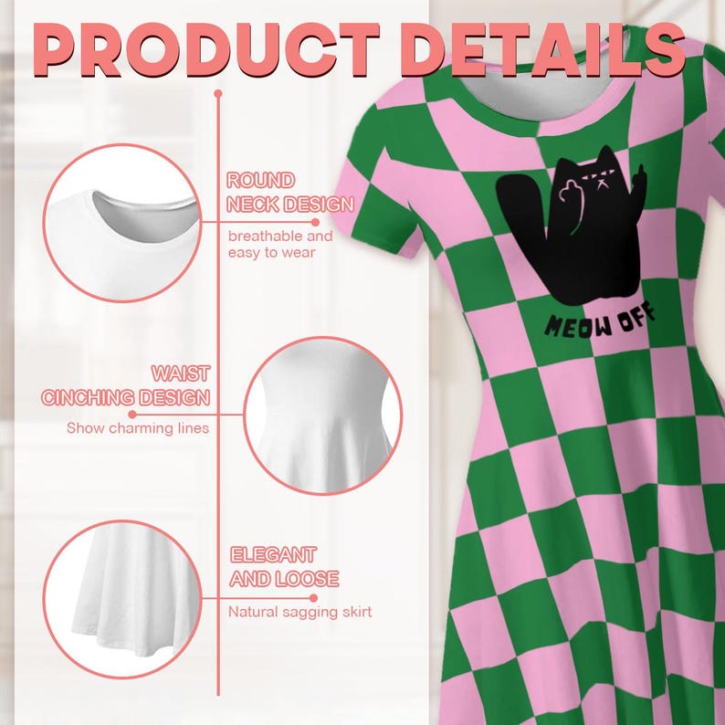 Funny Cat Skater Dress, Cat Middle Finger Dress for Women, Sarcastic ...