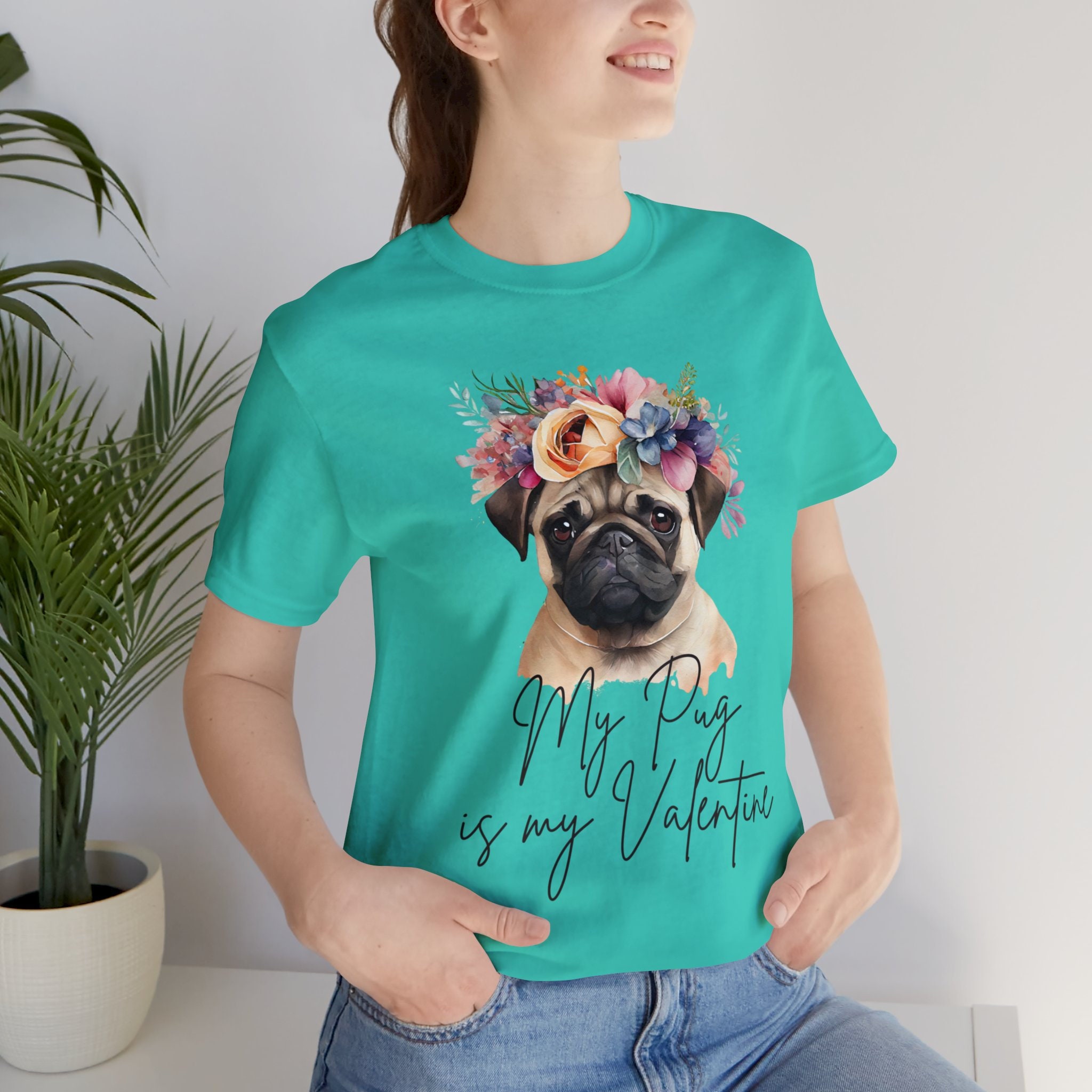 My Pug is My Valentine T-shirt, Cute Pug Mom T-shirt, Cute Mops Short ...