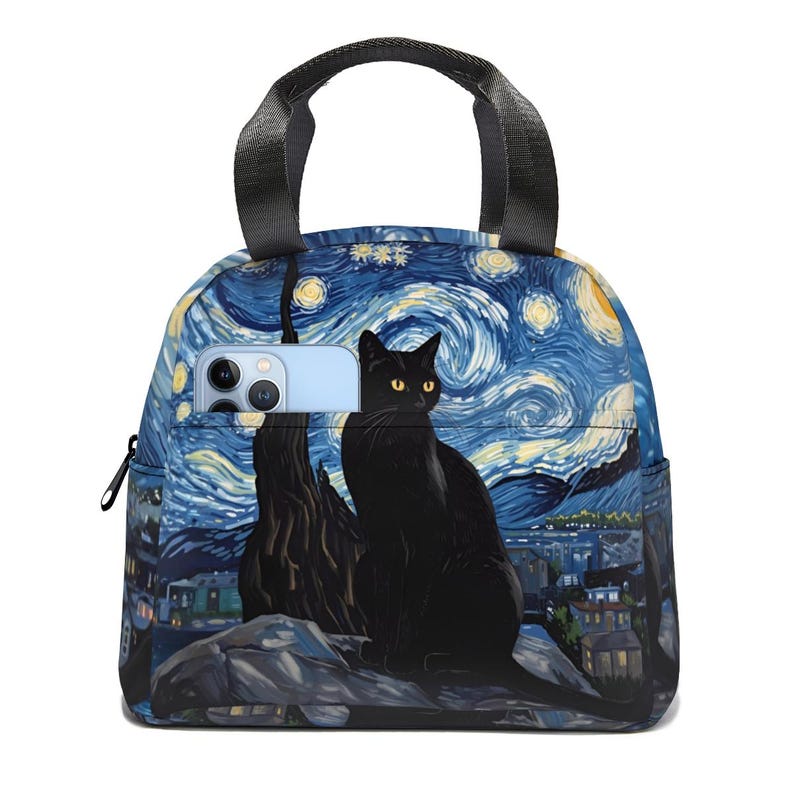 Black Cat Galaxy Lunch Bag, Starry Night Aesthetic Insulated Picnic ...