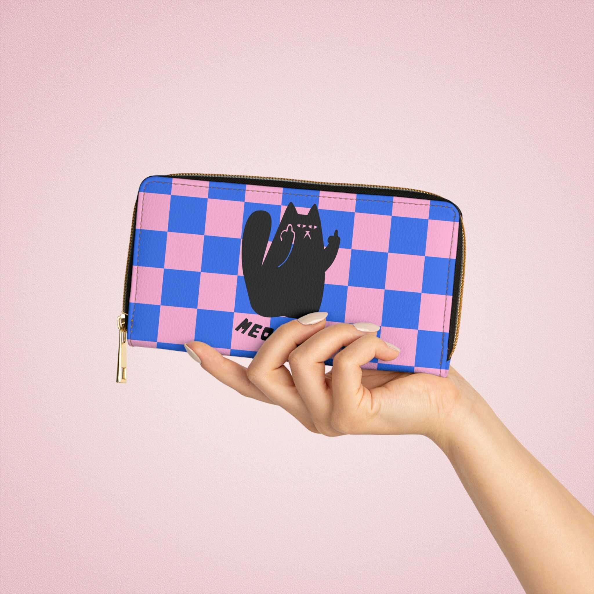 Black Cat Middle Finger Meow off Zipper Wallet, Funny Cat Wallet, Cute ...