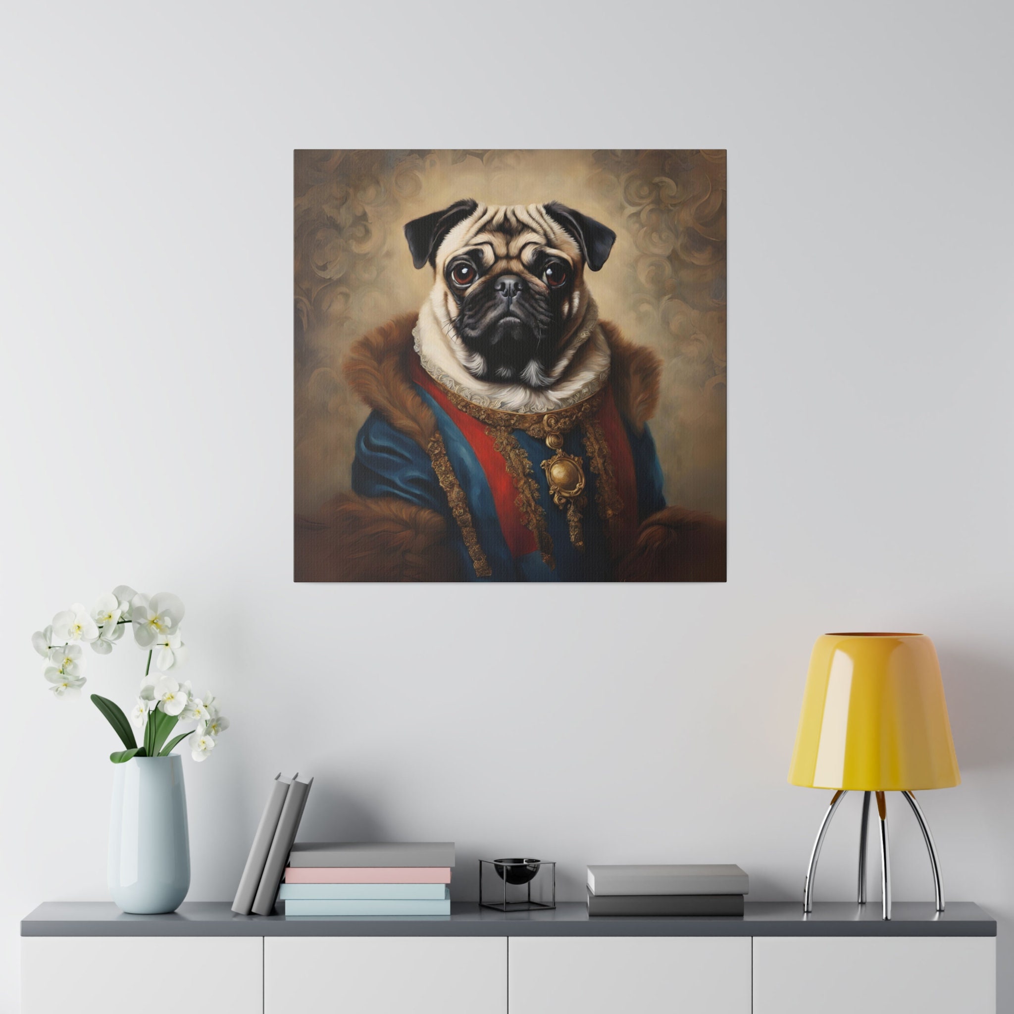 Royal Pug Portrait Canvas, Pug Wall Art, Regal Mops Wall Decor, Baron ...