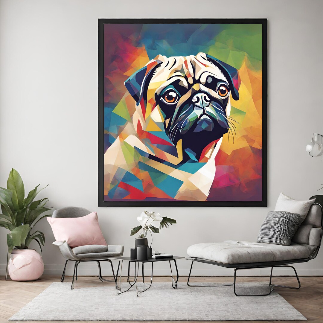 Abstract Pug Wall Art, Colorful Mops Wall Decor, Abstract Pug Poster ...