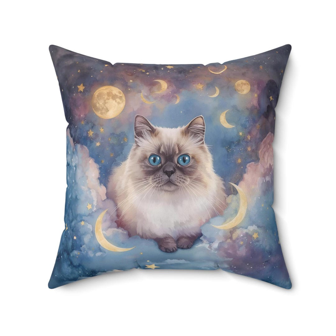 Celestial Cat Moon Pillow, Moon Cat Cushion, Birman Cat Pillow ...