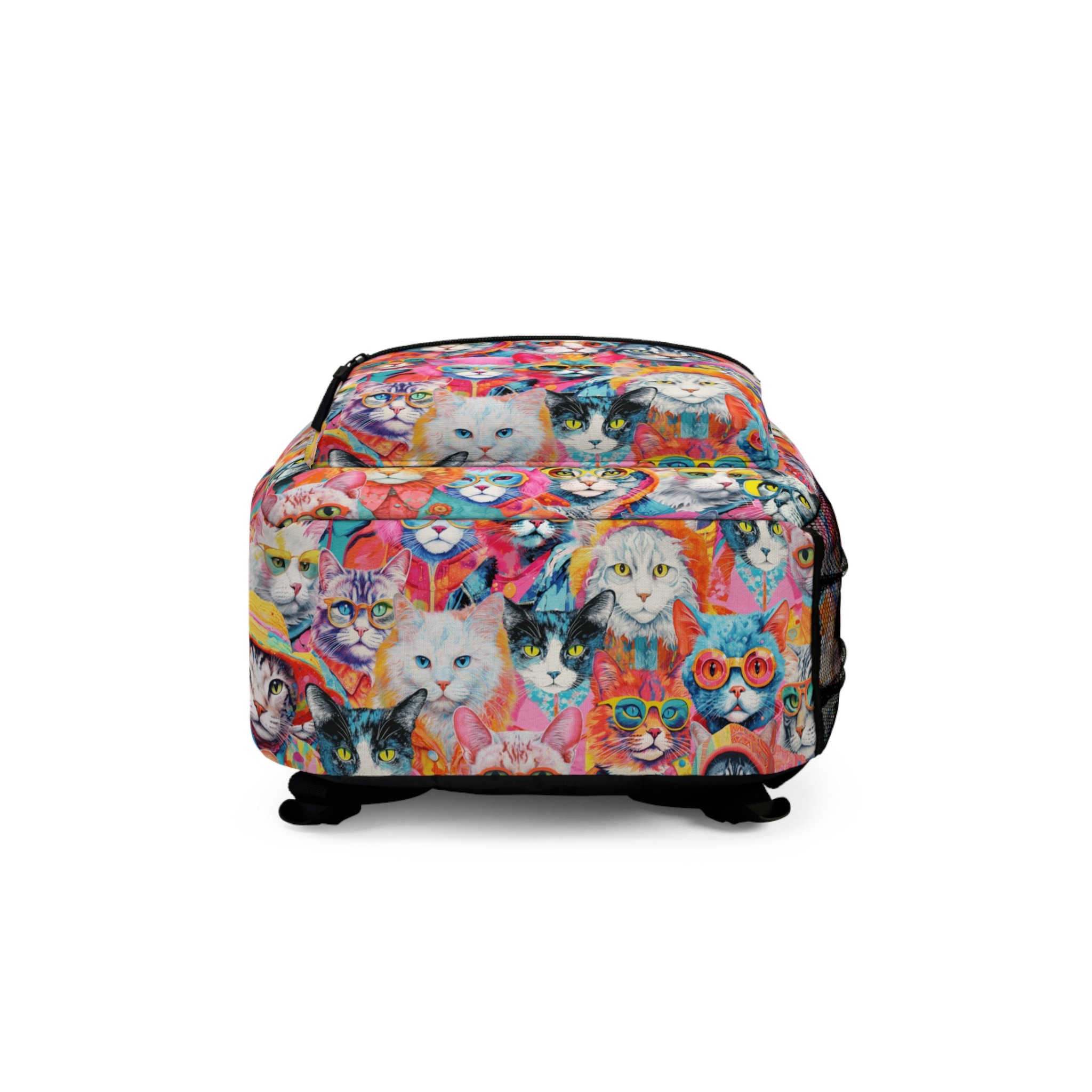 Hipster Cats Pattern Backpack, Retro Cats Pattern School Bag, Vintage ...