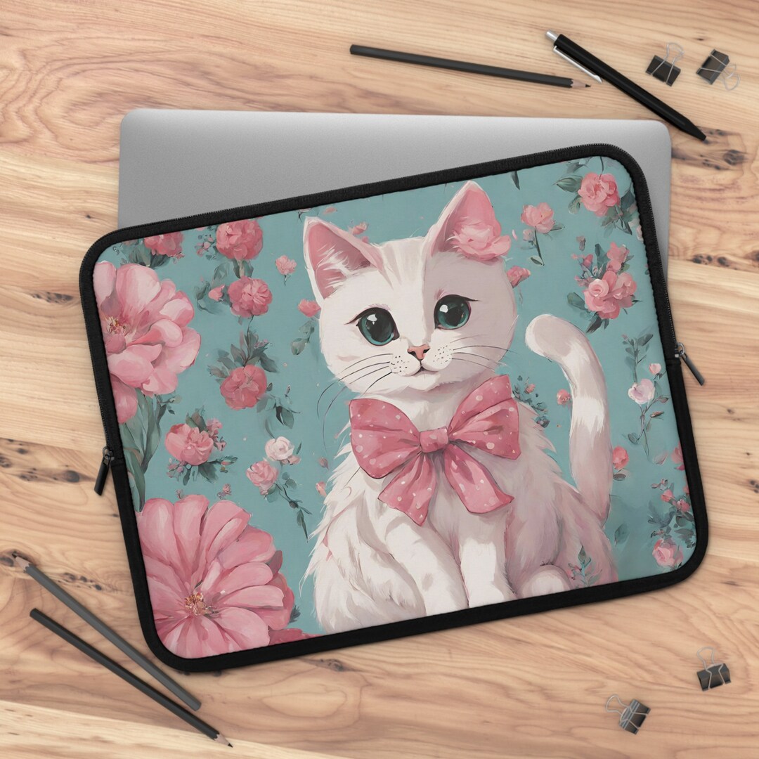 Cute Cat Laptop Sleeve, Floral Cat Laptop Case, Vintage Victorian ...