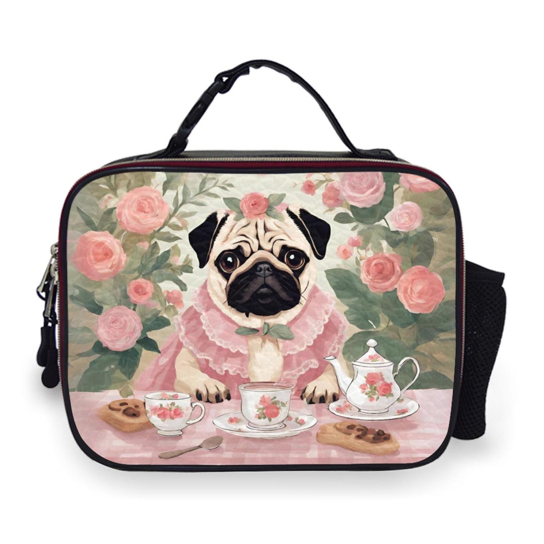 Victorian Pug Lunch Bag, Floral Tea Party Mops Lunch Tote, Cute Mops ...