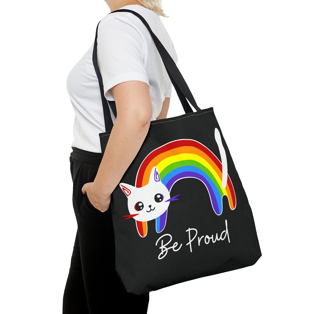 Rainbow Pride Cat Lgbt Tote Bag, Cat Be Proud Lgbt Grocery Bag, Funny ...