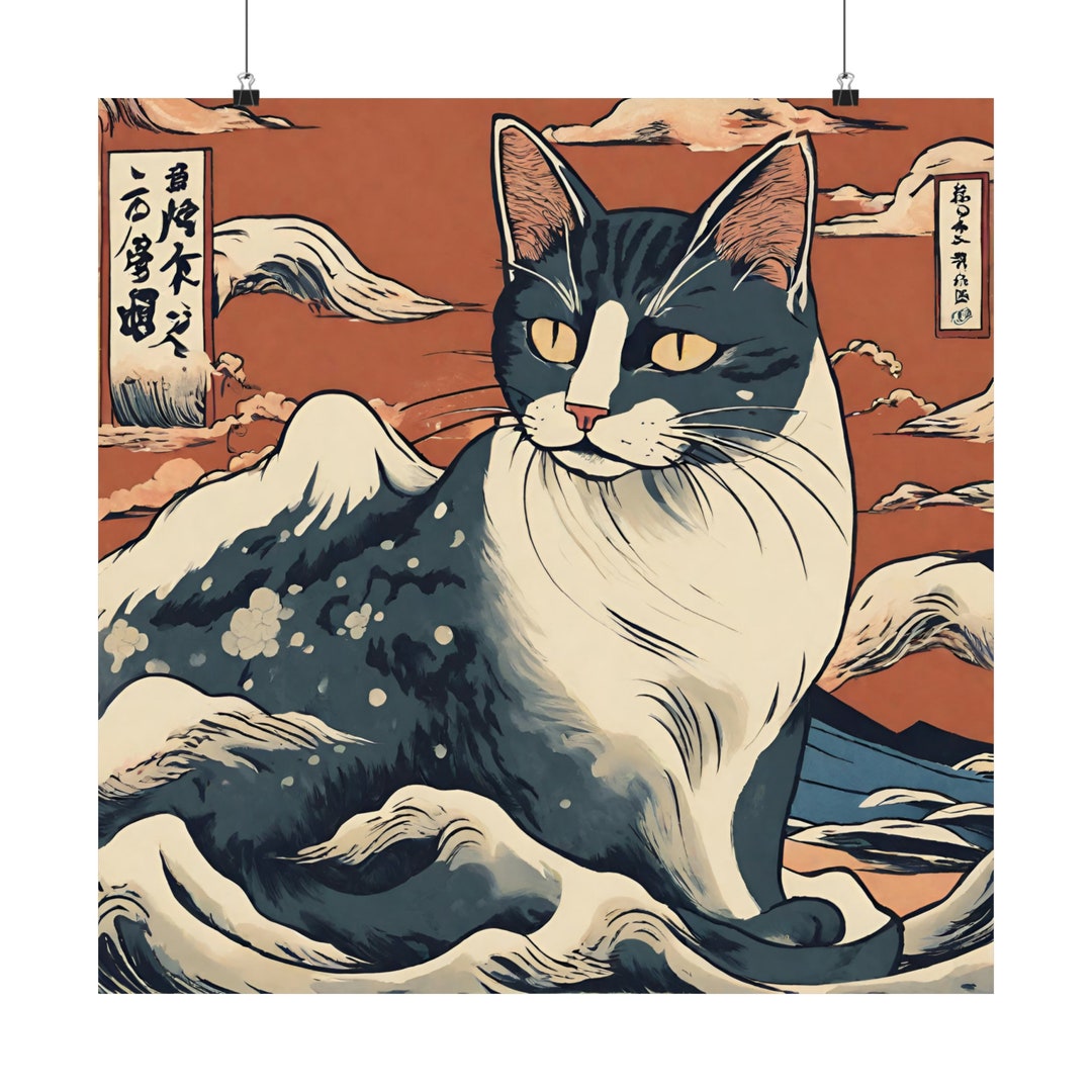 Cat Ukiyo-e Style Art Matte Vertical Poster, Cat Japanese Aesthetic ...