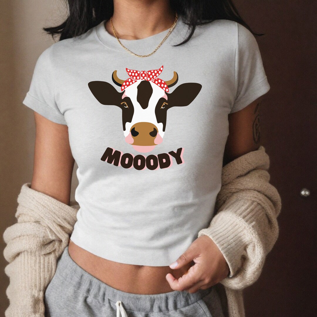 Moody Funny Cow Baby Tee, Trendy Baby Tee, Weirdcore Baby Tee, Y2k Baby ...