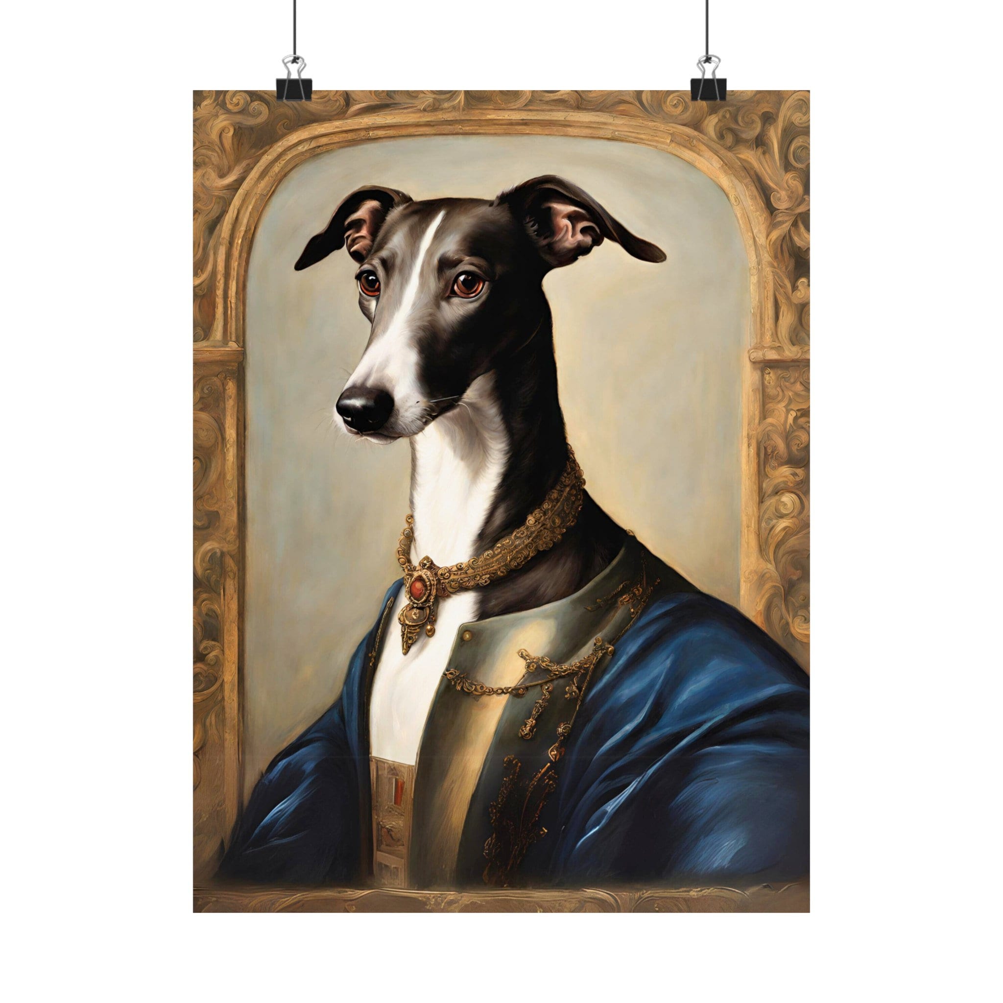 Baron Greyhound Portrait Poster, Renaissance Greyhound Wall Art, Regal ...