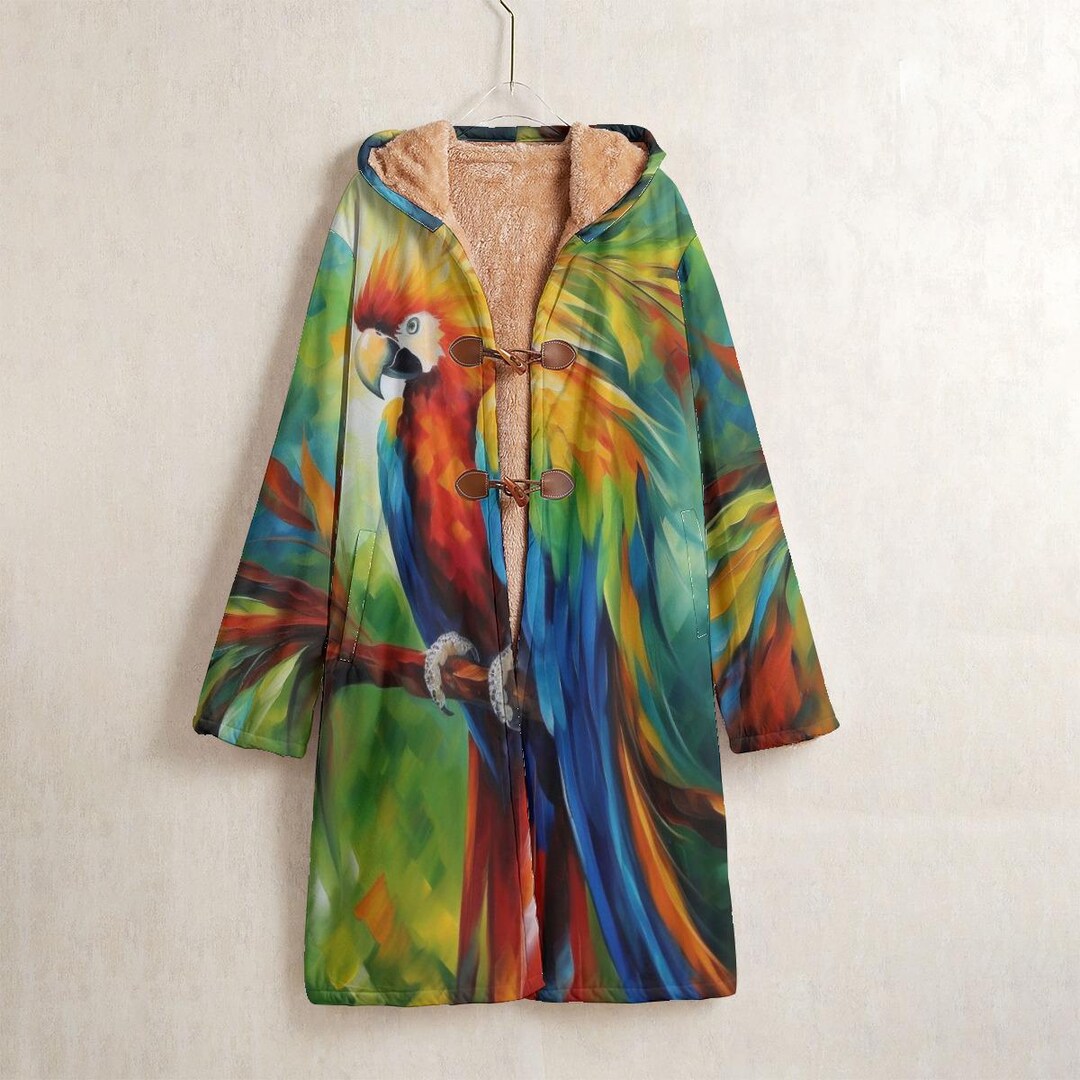 Colorful Parrot Fleece Coat | Macaw Fleece Coat | Vibrant Tropical Bird ...
