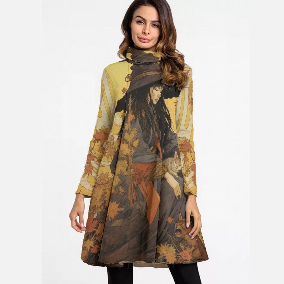 Autumn Witch Dress, Witchcore High Neck Dress, Fall Aesthetic Long ...