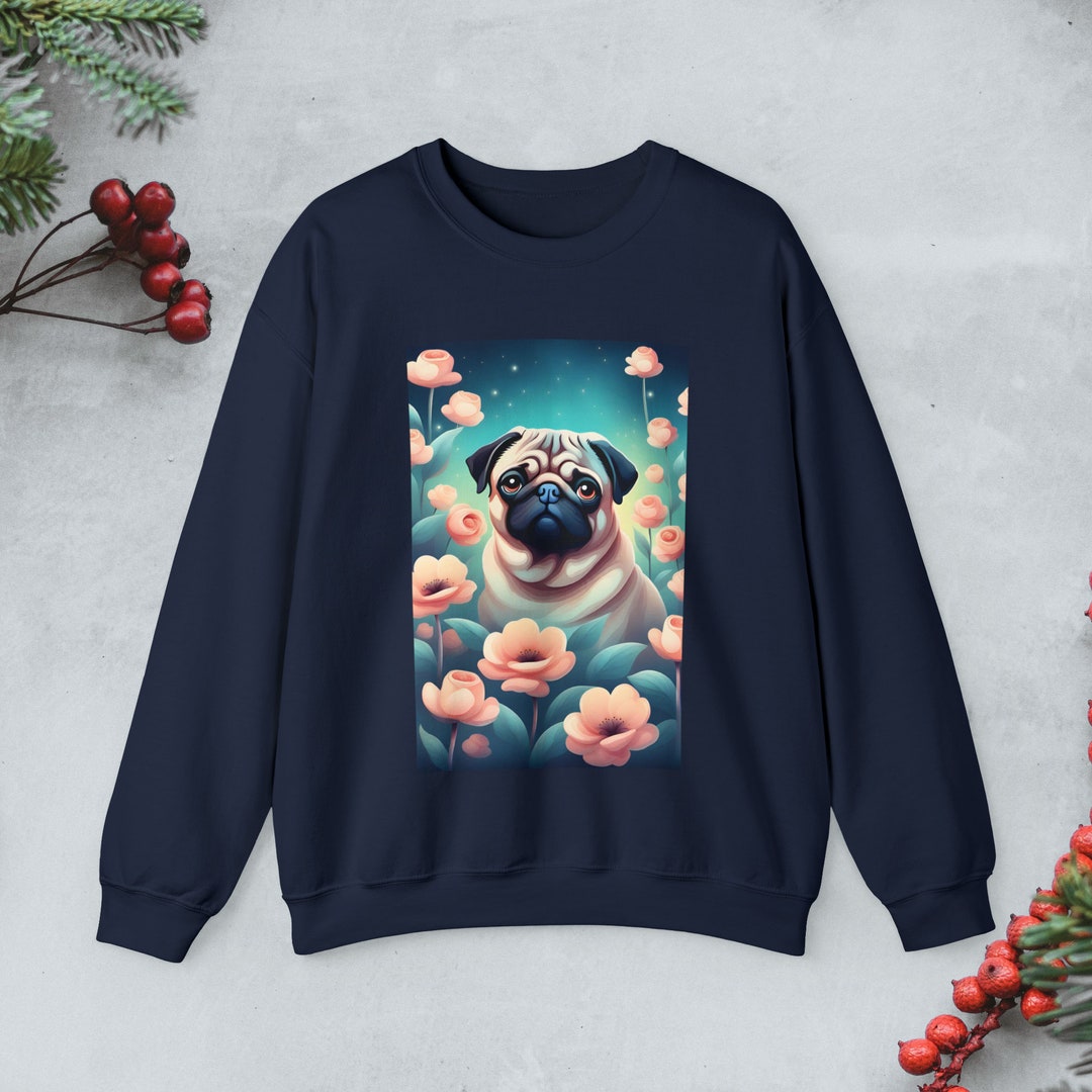 Dreamy Pug With Flowers Sweatshirt, Dreamy Mops Sweater, Magical Pug ...