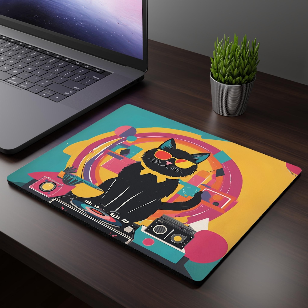 Funny Cat Mouse Pad, Retro Cat Desk Mat, Groovy Mousepad, Cat Lover ...