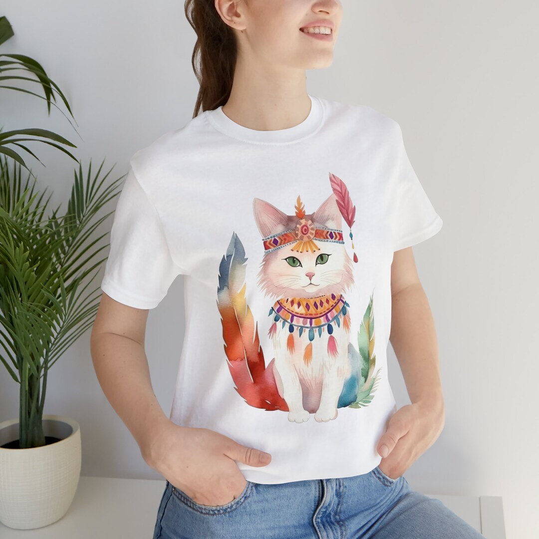Cat Native Indian American Woman Shirt, Cat Indigenous Designed T Shirt ...
