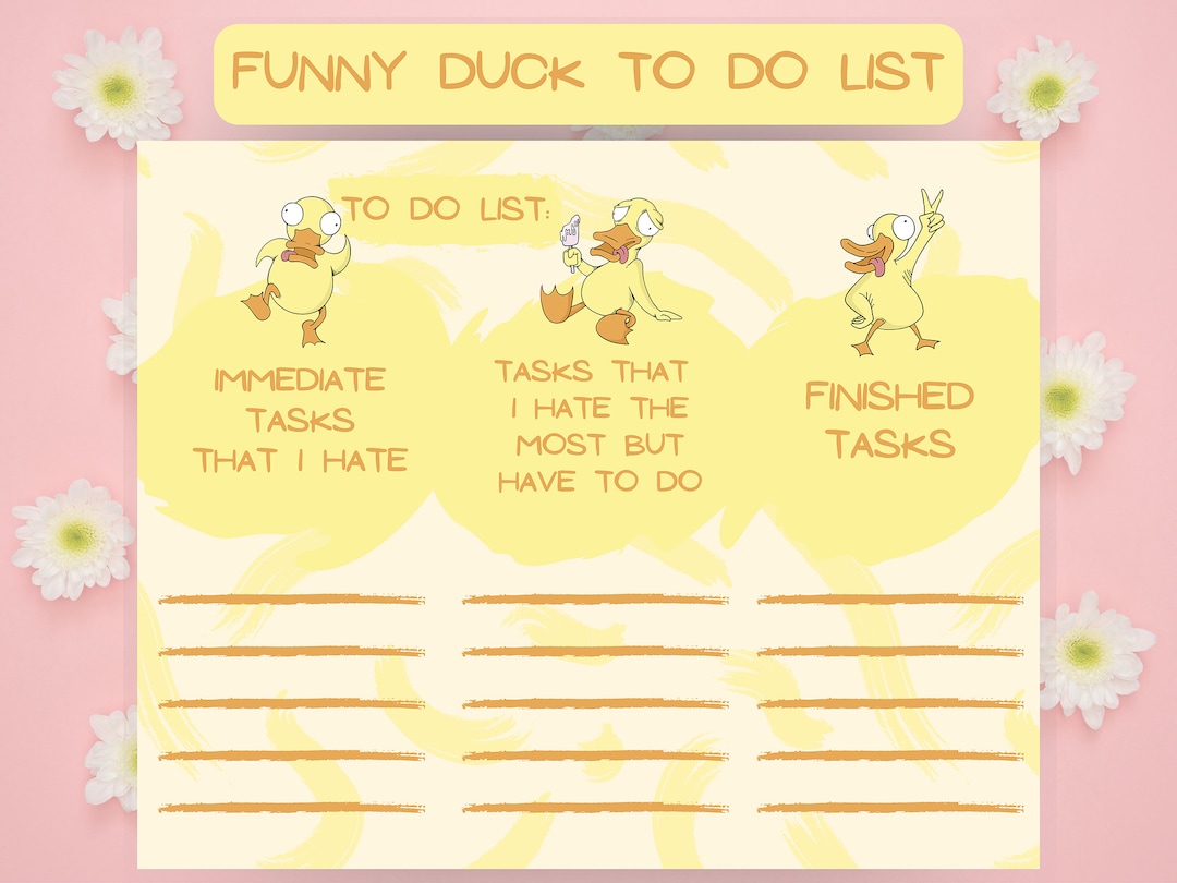 Funny Duck to Do List, Printable, Digital Product, Humorous Stationery ...