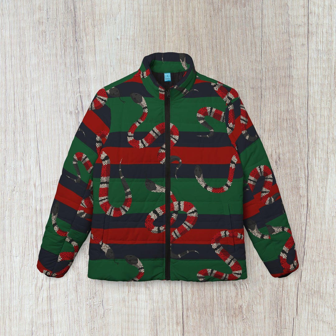 Snakes Pattern Puffer Jacket, Reptile Print Outerwear, Snake Lover Gift ...