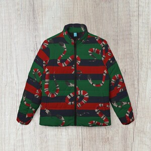 Snakes Pattern Puffer Jacket, Reptile Print Outerwear, Snake Lover Gift ...