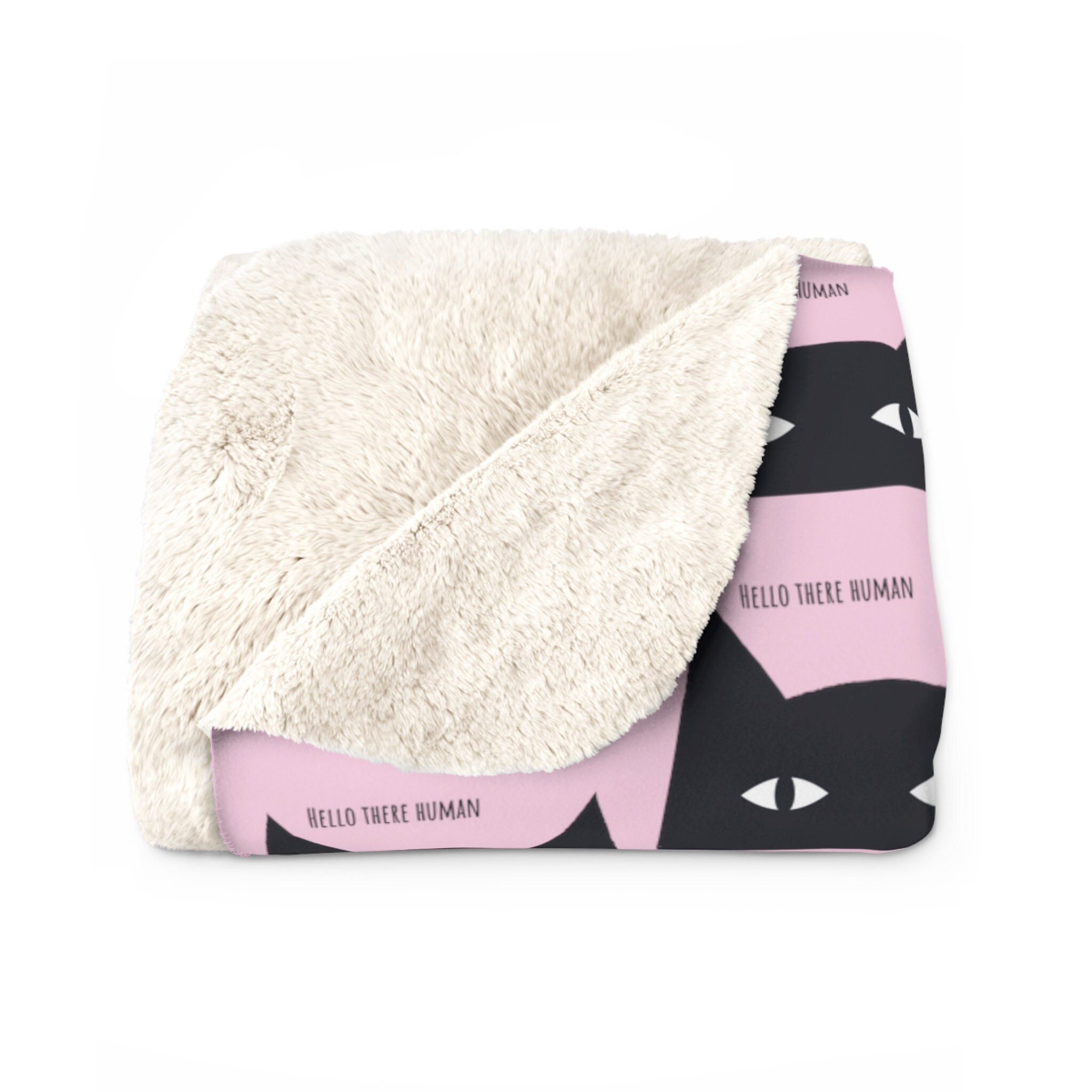 Funny Black Cat Says Hello There Human Pattern Sherpa Fleece - Etsy