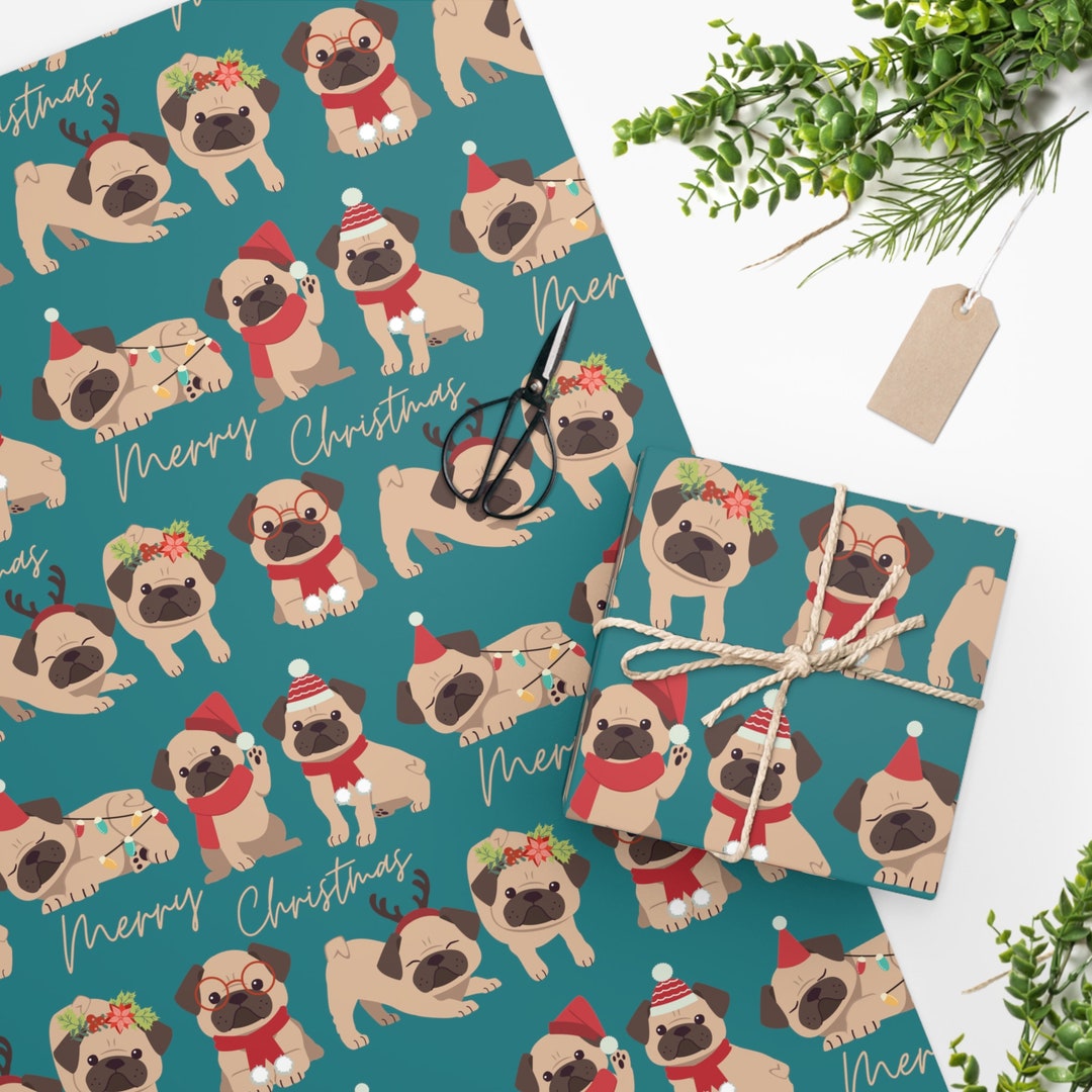 Pug Dog With Red Santa's Hat Wrapping Paper, Mops Merry Christmas ...