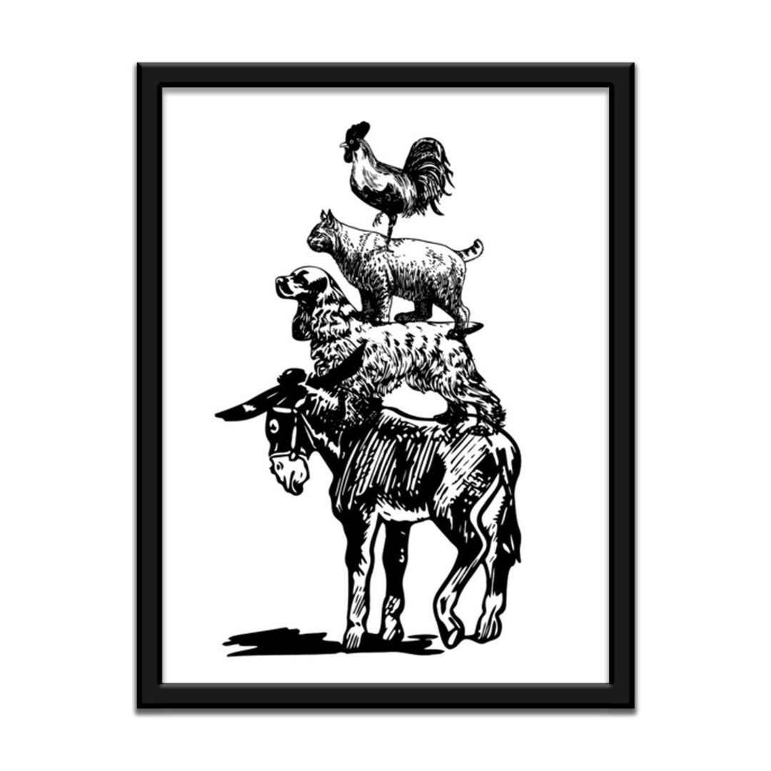 The Bremen Town Musicians Wall Art, Russian Folk Art Framed Poster ...