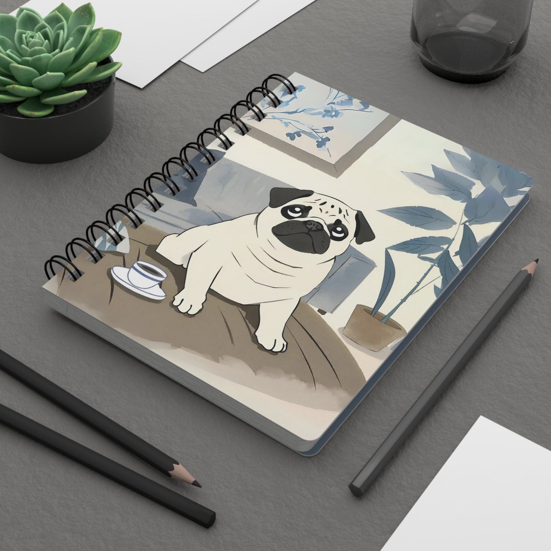Cute Pug Painting Spiral Bound Journal, Mops Japanese Art Notebook ...