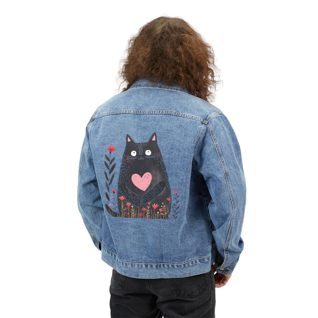 Black Cat Denim Jacket, Black Cat Jean Jacket, Streetwear Apparel ...