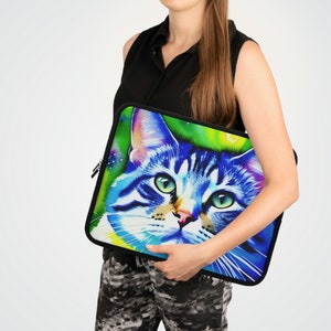 Colorful Cat Graphic Laptop Sleeve, Whimsical Cat Laptop Case, Fun Cat ...