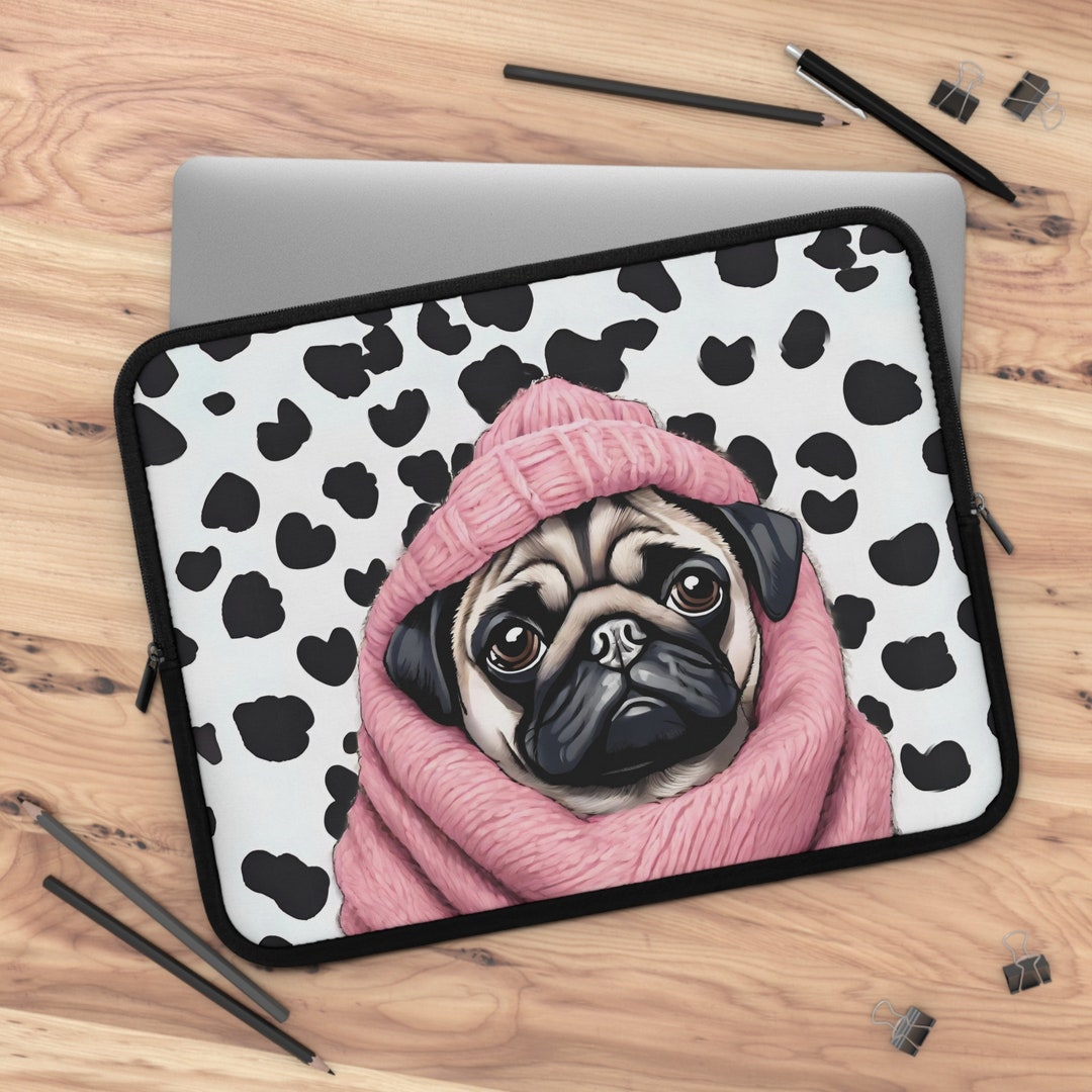 Cute Pug Laptop Sleeve, Cozy Mops Laptop Case, Polka Dots Mops Laptop ...