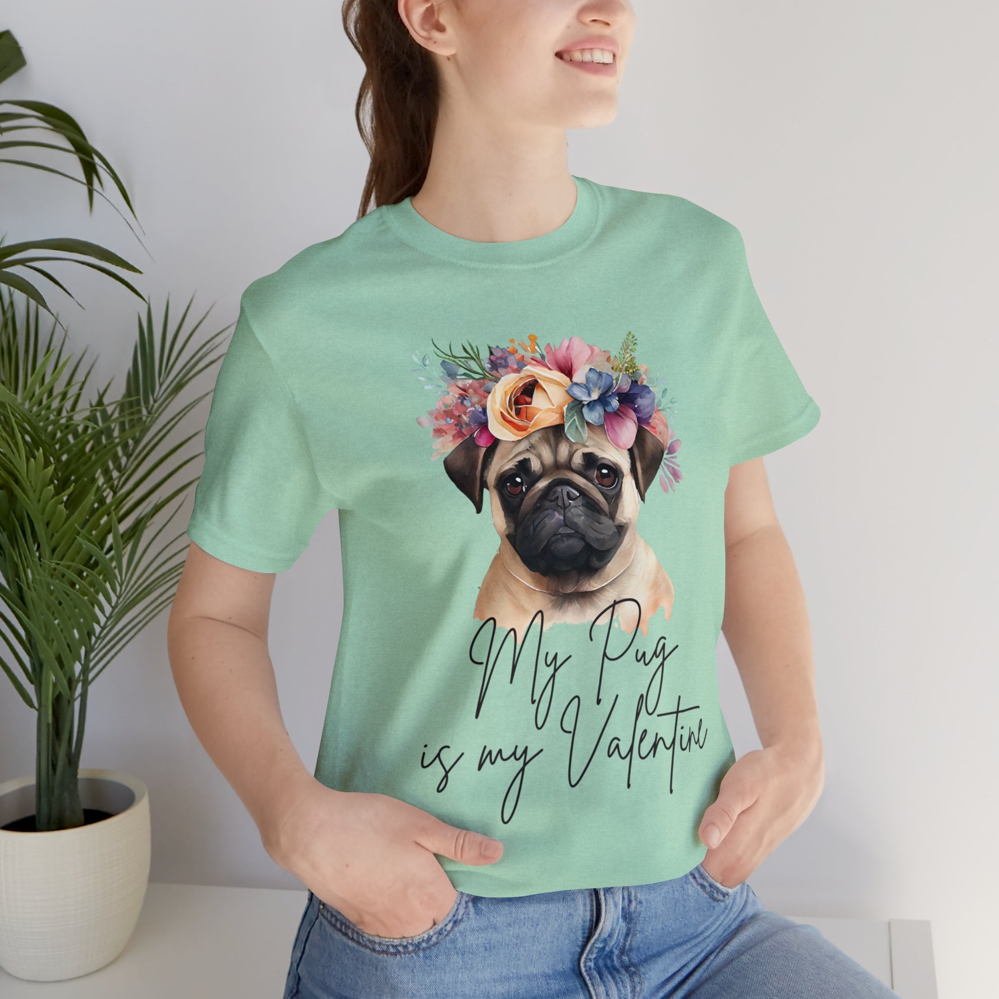 My Pug is My Valentine T-shirt, Cute Pug Mom T-shirt, Cute Mops Short ...