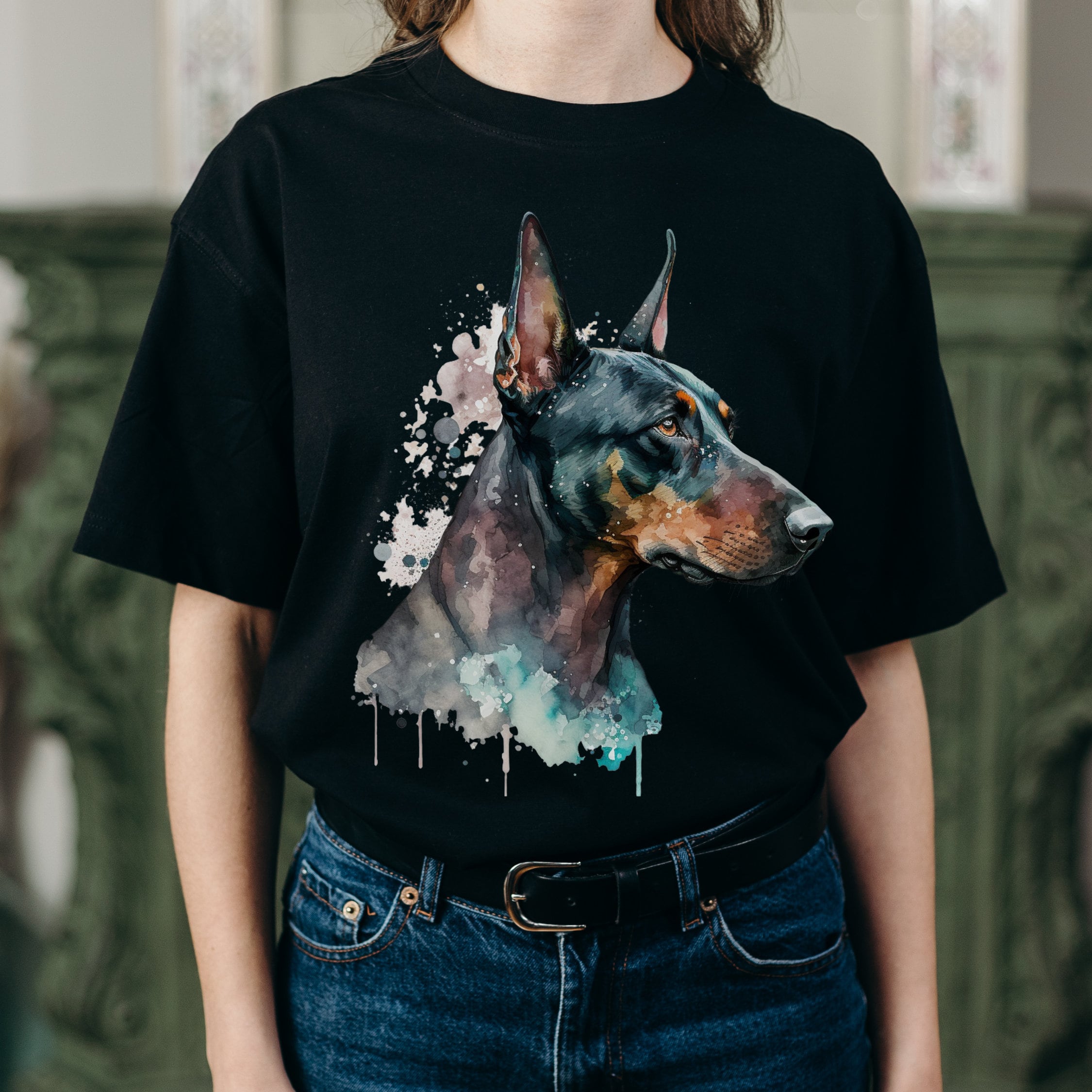 Doberman Watercolor Shirt, Graphic Doberman Mom T-shirt, Cool Doberman ...