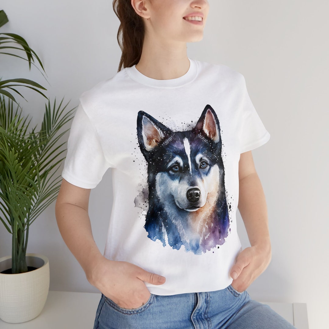 Watercolor Siberian Husky T-shirt, Colorful Graphic Husky Short Sleeve Tee, Husky Mom Shirt ...