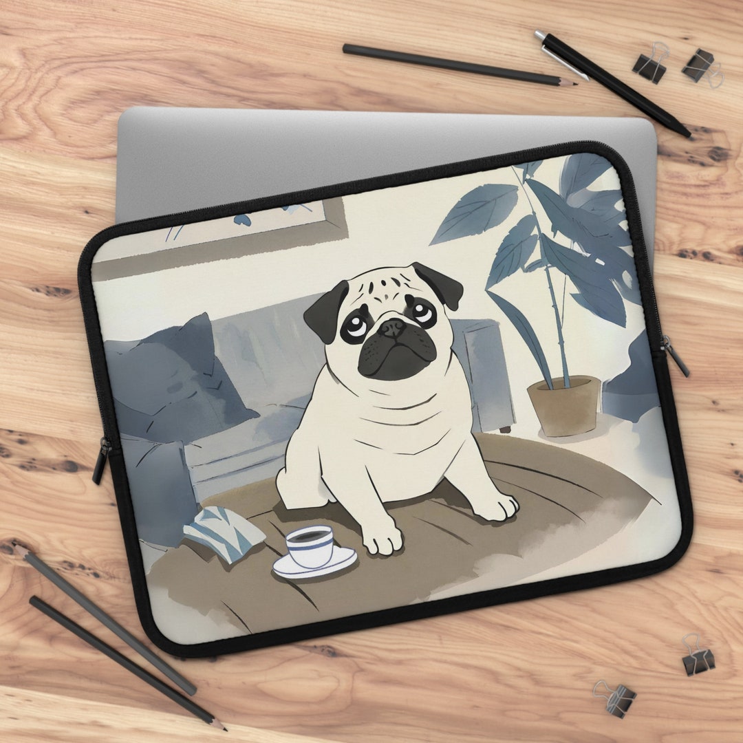 Pug Japanese Art Laptop Sleeve, Mops Ukiyo-e Style Laptop Case, Cozy ...