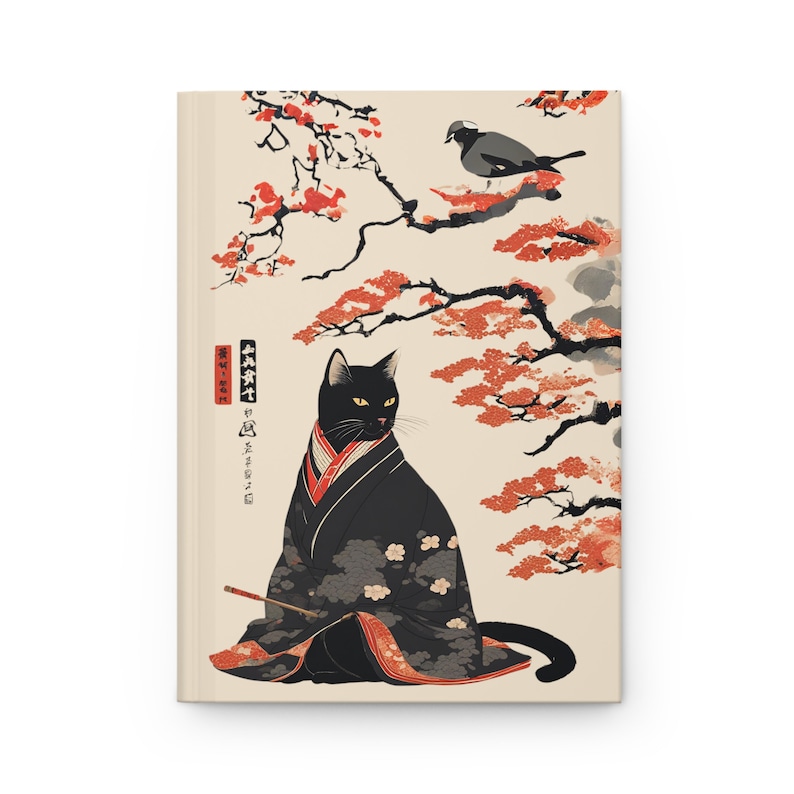 Cat Japanese Art Hardcover Journal Matte, Black Cat Ukiyo-e Style ...